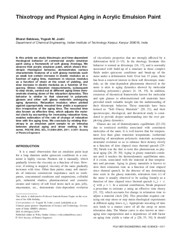 (PDF) Thixotropy and physical aging in acrylic emulsion paint