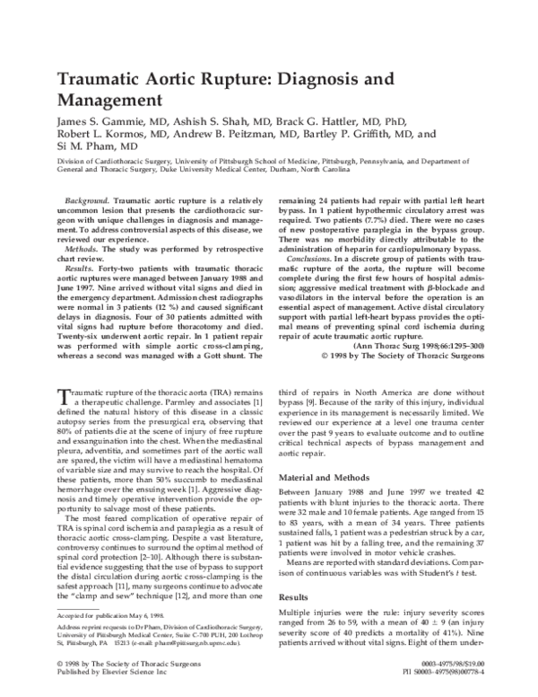 (PDF) Traumatic aortic rupture: diagnosis and management