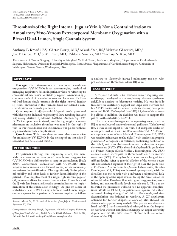 (PDF) Thrombosis of the Right Internal Jugular Vein is Not a ...