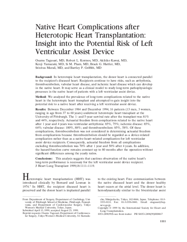 (PDF) Native heart complications after heterotopic heart transplantation: insight into the ...