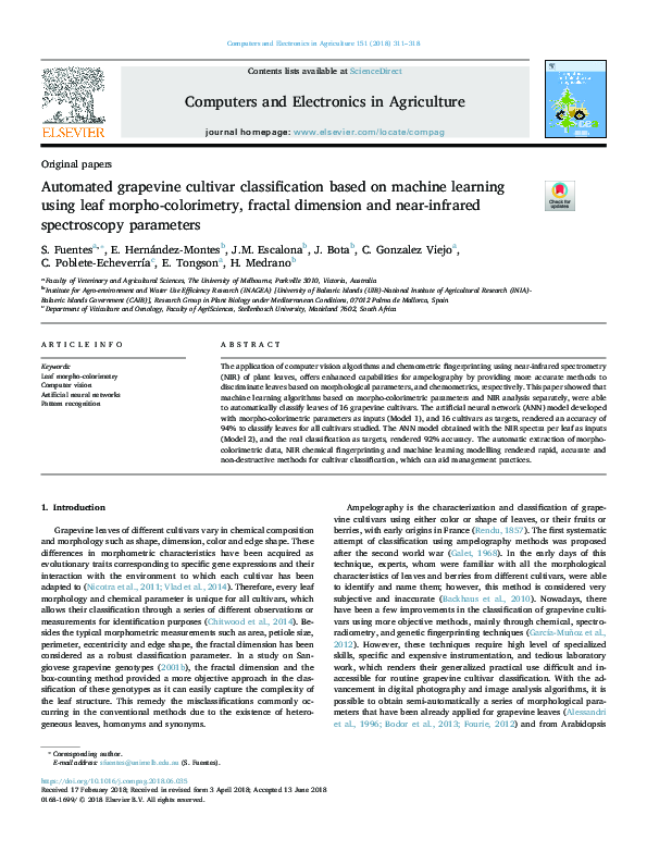 (PDF) Automated grapevine cultivar classification based on machine learning using leaf morpho ...