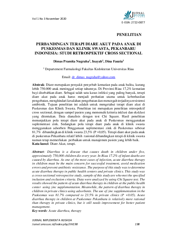 (PDF) Perbandingan Terapi Diare Akut Pada Anak Di Puskesmas Dan Klinik ...