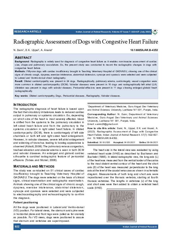 (PDF) Radiographic Assessment of Dogs with Congestive Heart Failure