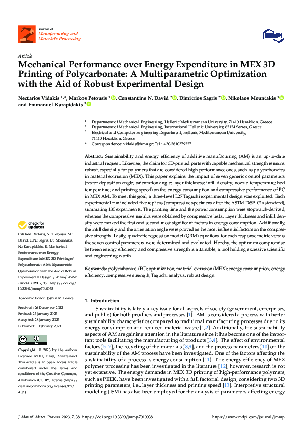 (PDF) Mechanical Performance over Energy Expenditure in MEX 3D Printing of Polycarbonate: A ...