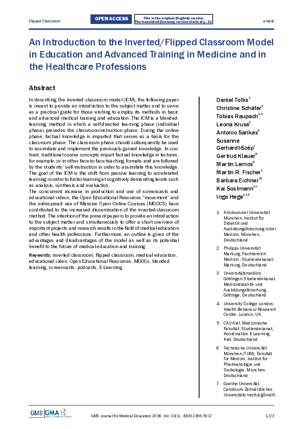 (PDF) An Introduction to the Inverted/Flipped Classroom Model in ...