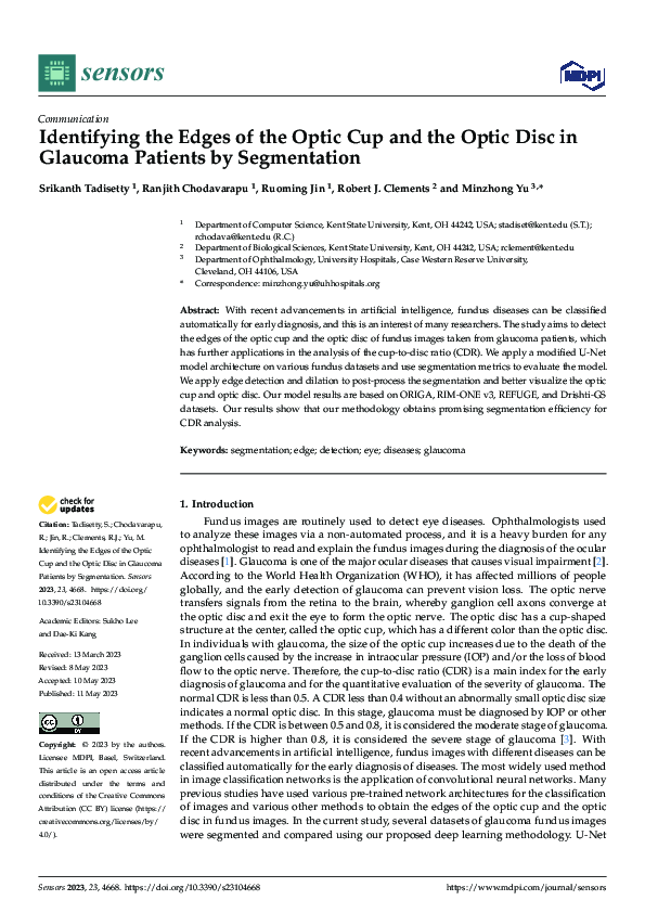 Pdf Identifying The Edges Of The Optic Cup And The Optic Disc In Glaucoma Patients By Segmentation
