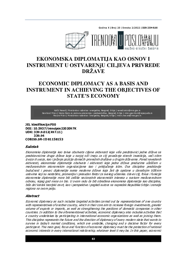 (PDF) Economic diplomacy as a basis and instrument in achieving the ...