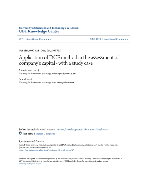 (PDF) Application of DCF method in the assessment of company's capital ...