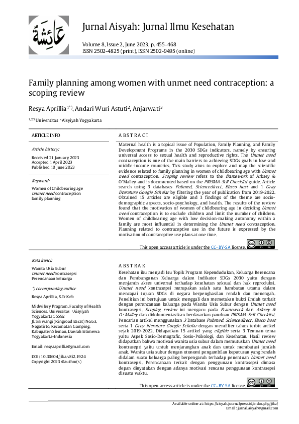 (PDF) Family planning among women with unmet need contraception: a scoping review