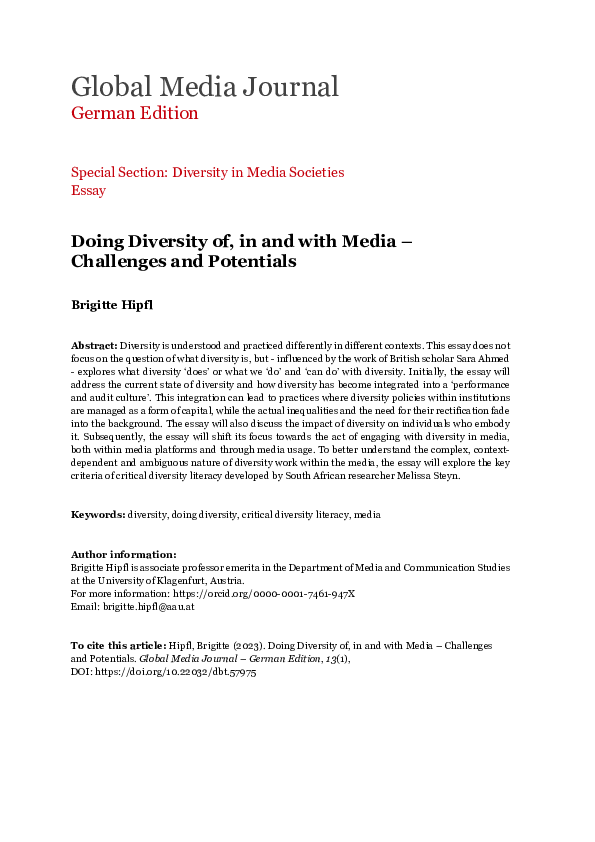 (PDF) Doing Diversity of, in and with Media - Challenges and Potentials