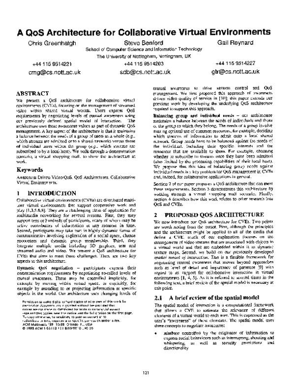 (PDF) A QoS architecture for collaborative virtual environments