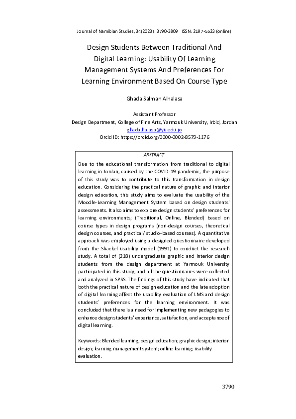 (PDF) Design Students Between Traditional And Digital Learning: Usability Of Learning Management ...