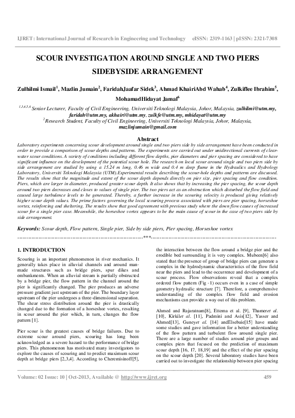 (PDF) Scour Investigation Around Single and Two Piers Sidebyside ...