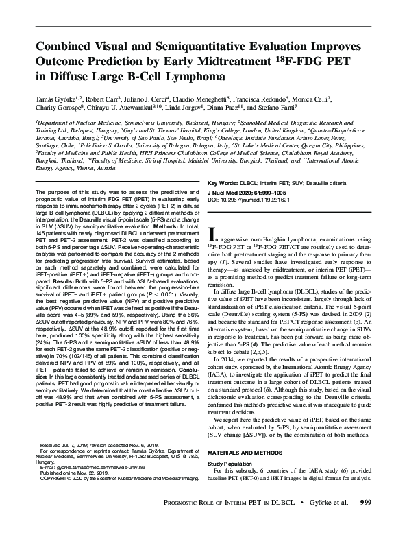 (PDF) Combined Visual and Semiquantitative Evaluation Improves Outcome Prediction by Early ...