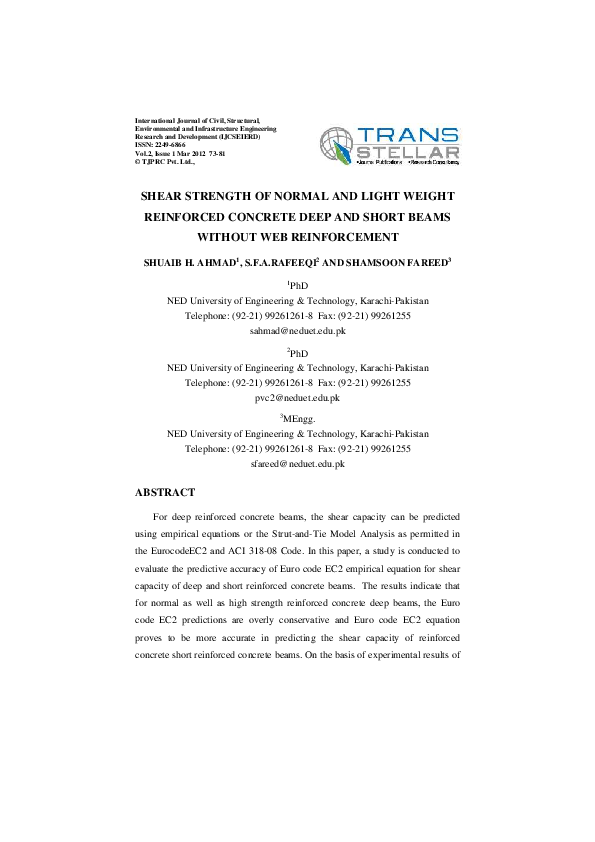 (PDF) Shear Strength of Normal and Light Weight Reinforced Concrete Slender Beams without Web ...