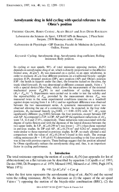 (PDF) Aerodynamic drag in field cycling with special reference to the ...