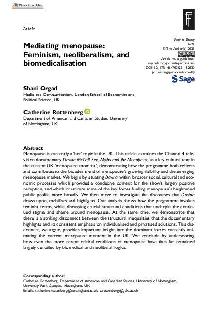 (PDF) Mediating menopause: Feminism, neoliberalism, and biomedicalisation