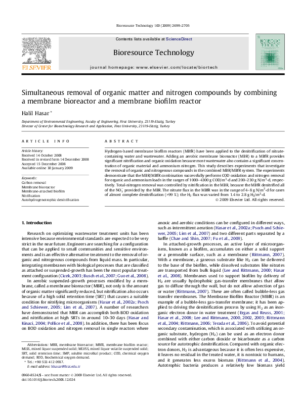(PDF) Simultaneous removal of organic matter and nitrogen by a ...