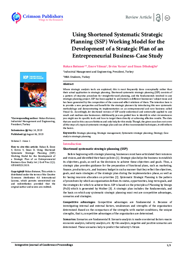 (PDF) Using Shortened Systematic Strategic Planning (SSP) Working Model ...