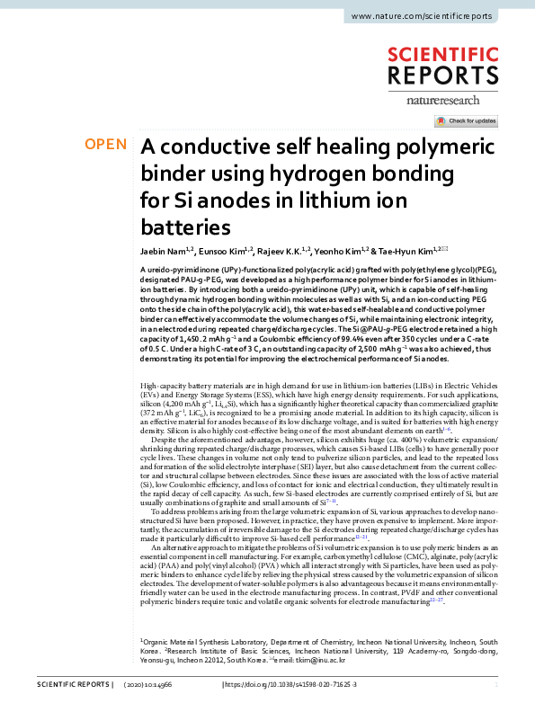 (PDF) A conductive self healing polymeric binder using hydrogen bonding ...