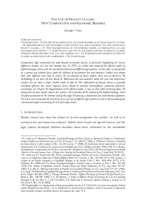 (PDF) The Law of Penalty Clauses: “New” Comparative and Economic Remarks