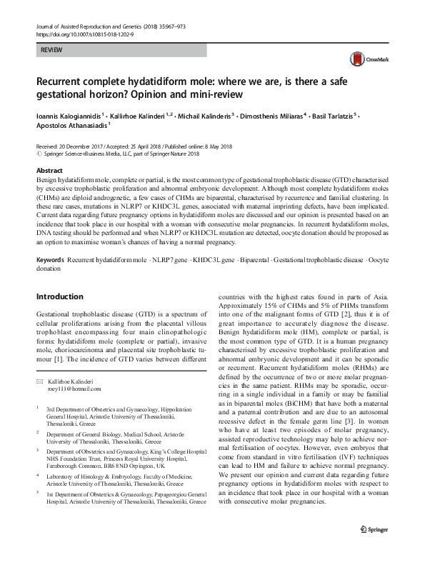 (PDF) Recurrent complete hydatidiform mole: where we are, is there a ...
