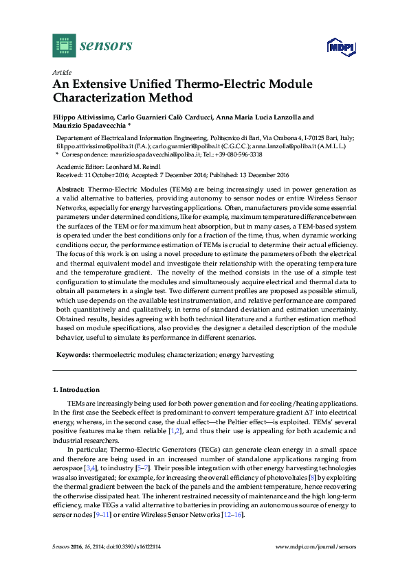 (PDF) An Extensive Unified Thermo-Electric Module Characterization Method