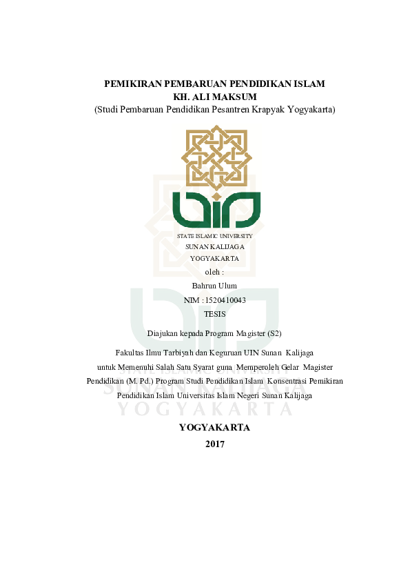 (PDF) Pemikiran Pembaruan Pendidikan Islam(Studi Pembaruan Pendidikan Pesantren Krapyak Yogyakarta)