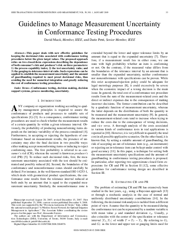 (PDF) Guidelines to Manage Measurement Uncertainty in Conformance ...