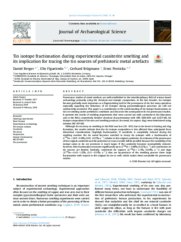 (PDF) Tin isotope fractionation during experimental cassiterite ...
