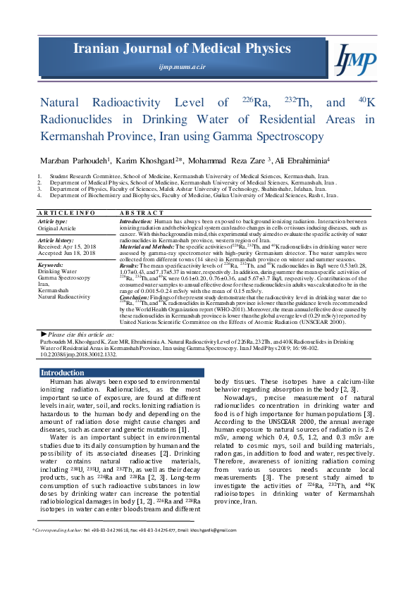 (PDF) Natural radioactivity levels of 226RA and 40K in soil of Zanjan ...