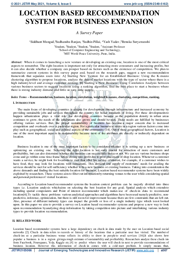 (PDF) Location Based Recommendation System for Business Expansion ...