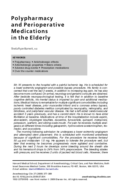(PDF) Polypharmacy and Perioperative Medications in the Elderly