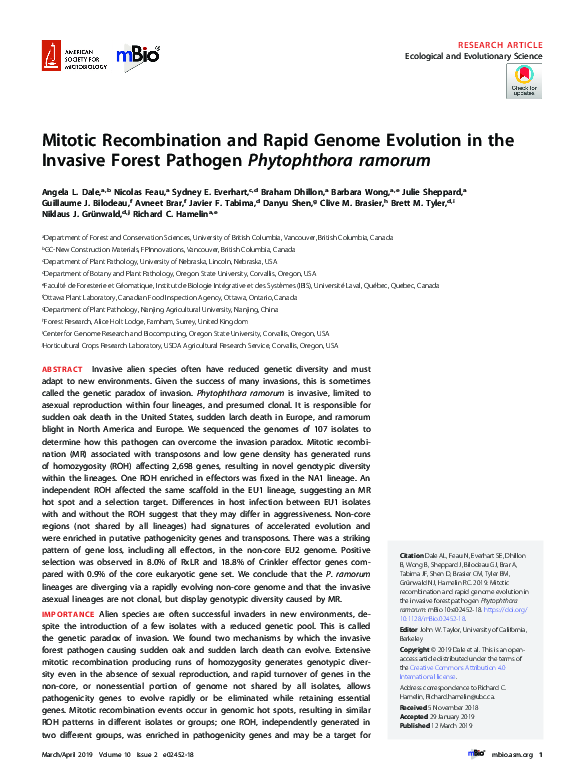 (PDF) Mitotic Recombination and Rapid Genome Evolution in the Invasive Forest Pathogen ...