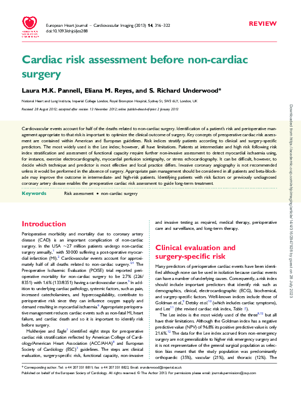 (PDF) Cardiac risk assessment before non-cardiac surgery