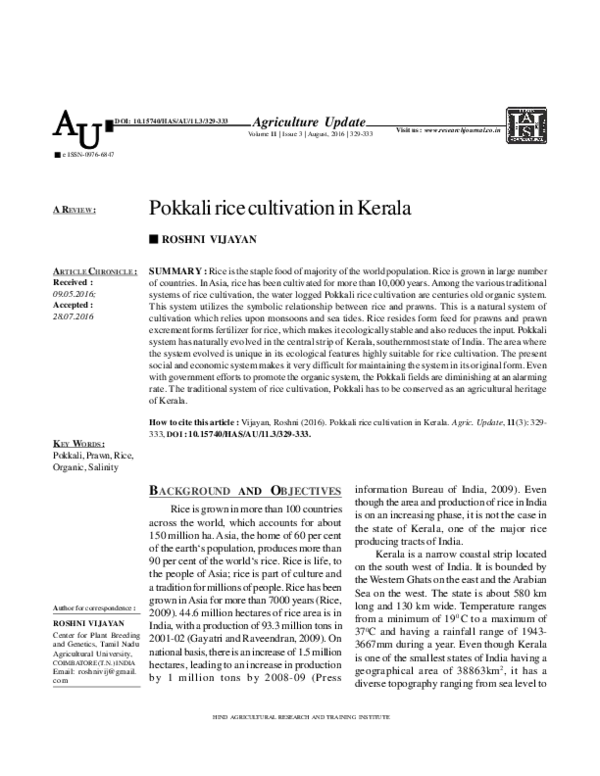 (PDF) Pokkali rice cultivation in Kerala