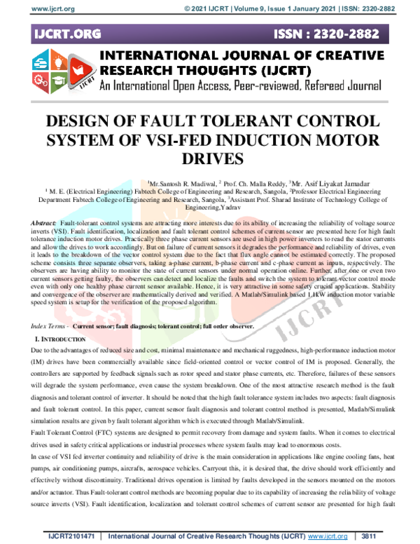 (PDF) Design of Fault Tolerant Control System of Vsi-Fed Induction ...