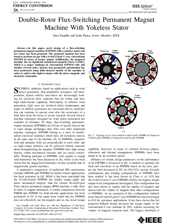 (PDF) Double-Rotor Flux-Switching Permanent Magnet Machine With Yokeless Stator