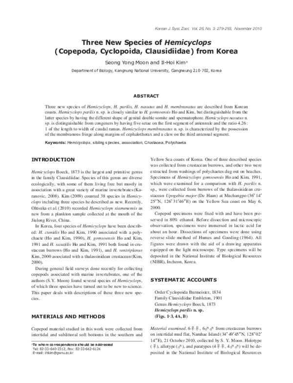 (PDF) Three New Species of Hemicyclops (Copepoda, Cyclopoida ...