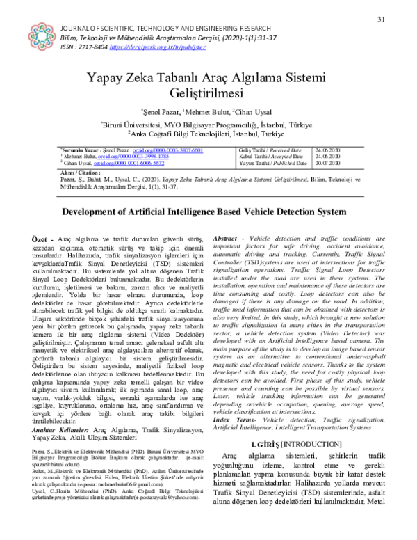 Pdf Development Of Artificial Intelligence Based Vehicle Detection System