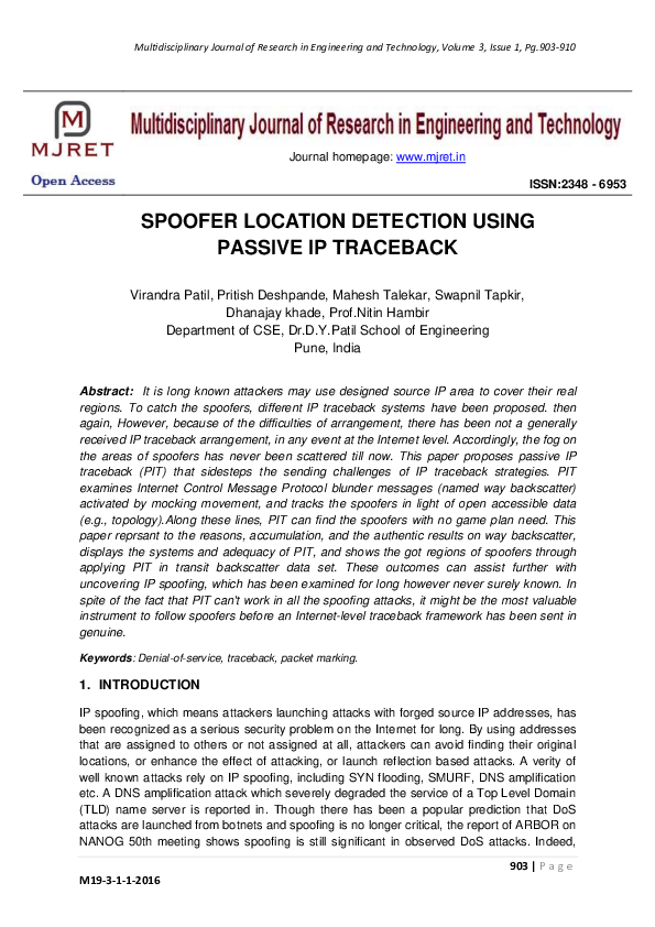 (PDF) Spoofer Location Detection Using Passive Ip Trace back