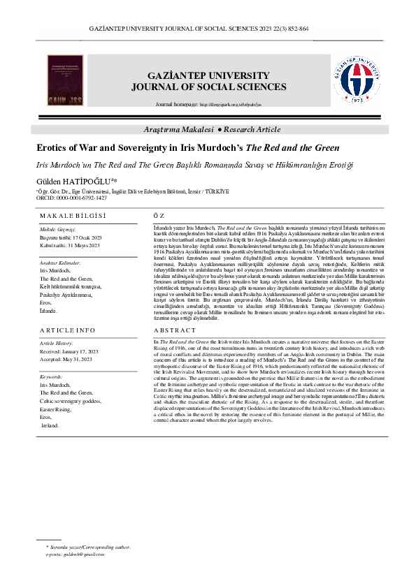 (PDF) Erotics of War and Sovereignty in Iris Murdoch’s The Red and the Green