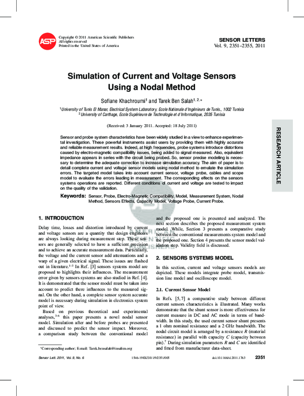 (PDF) Simulation of Current and Voltage Sensors Using a Nodal Method