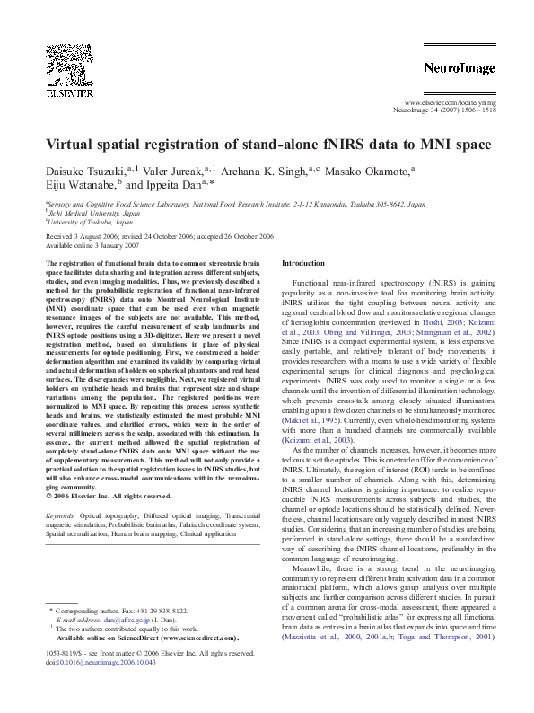 (PDF) Virtual spatial registration of stand-alone fNIRS data to MNI space