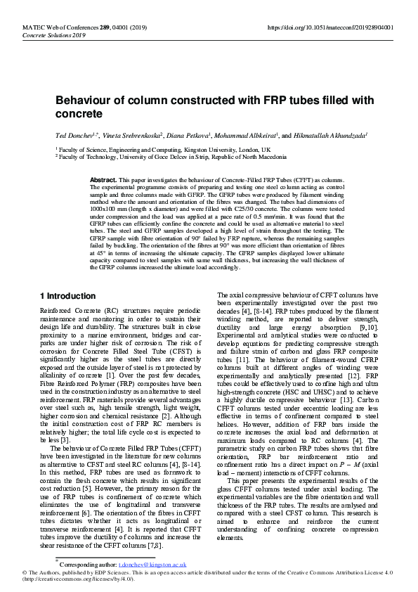 (PDF) Bending and Shear Behaviour of Waste Rubber Concrete-Filled FRP ...