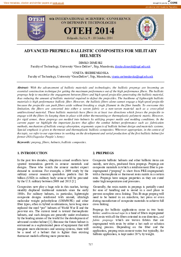 (PDF) Advanced prepreg ballistic composites for military helmets