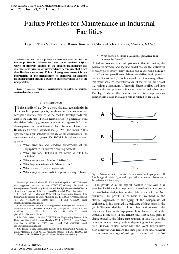(PDF) Failure Profiles for Maintenance in Industrial Facilities