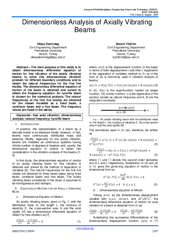 (PDF) Dimensionless Analysis of Axially Vibrating Beams