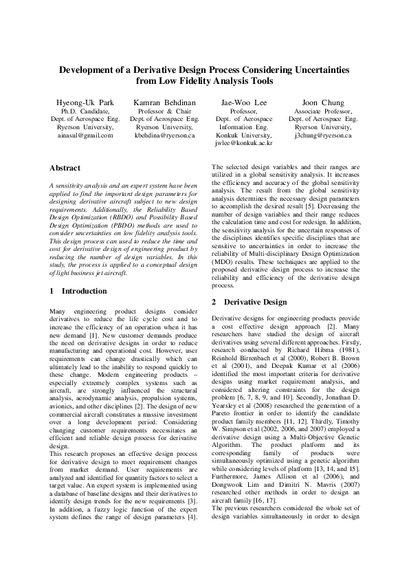 (PDF) Development of a Derivative Design Process Considering Uncertainties from Low Fidelity ...
