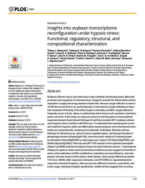 (PDF) Insights into soybean transcriptome reconfiguration under hypoxic stress: Functional ...